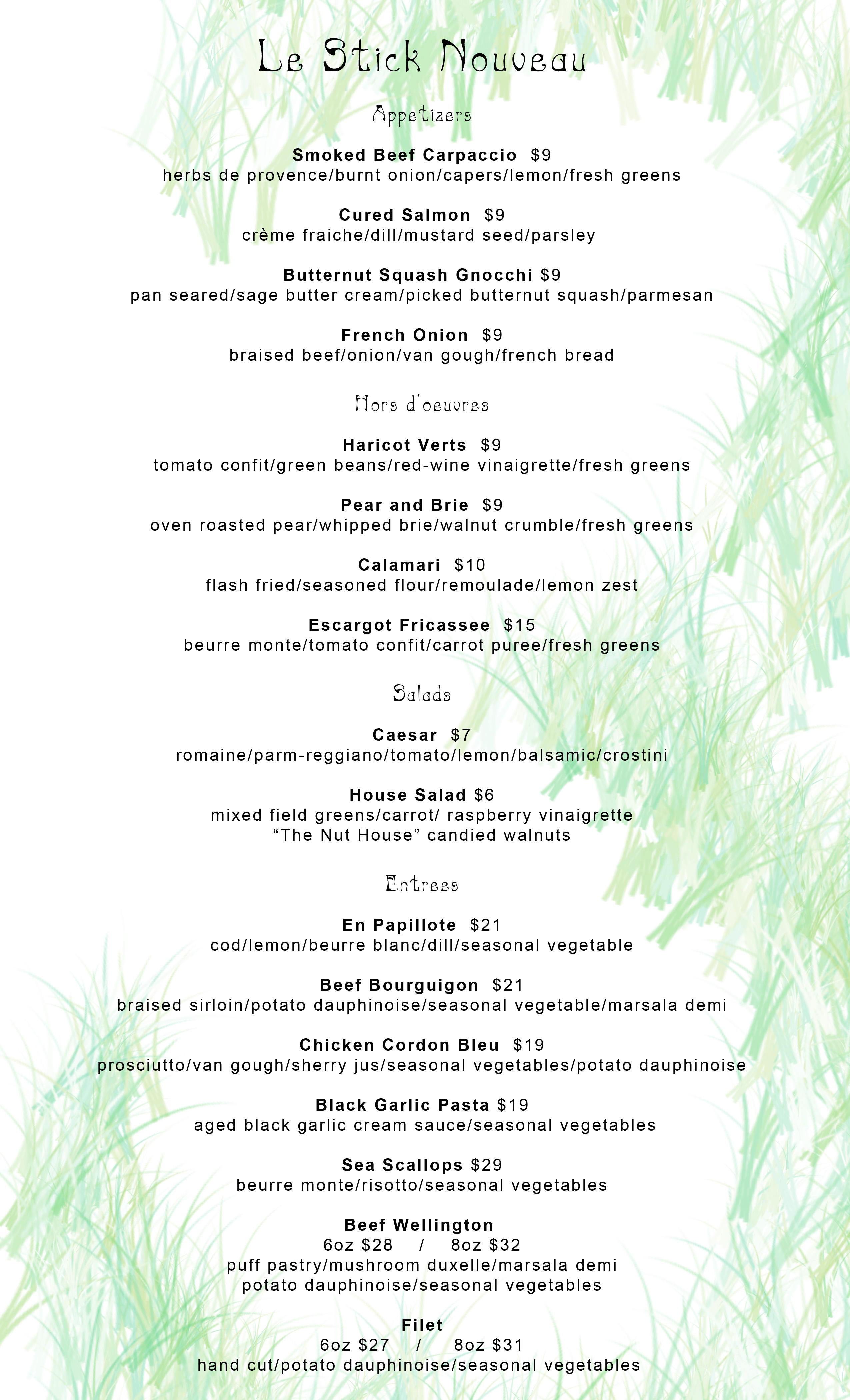 menu - Le Stick Nouveau (479) 981-3123